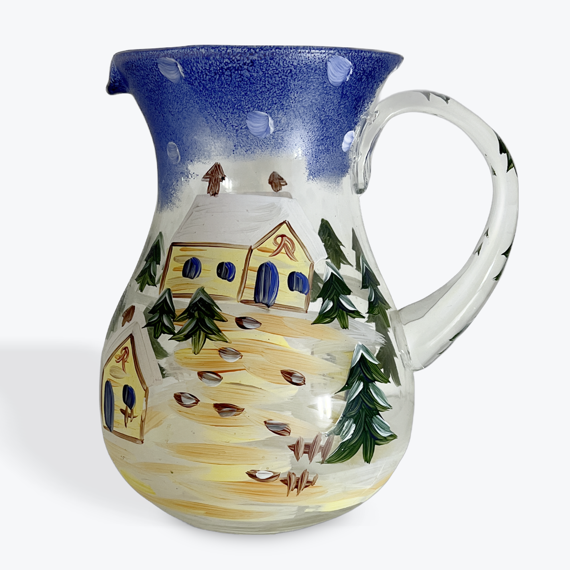 Hand-painted Holiday Glass Pitcher | Greene Acres Christmas Tree Farm